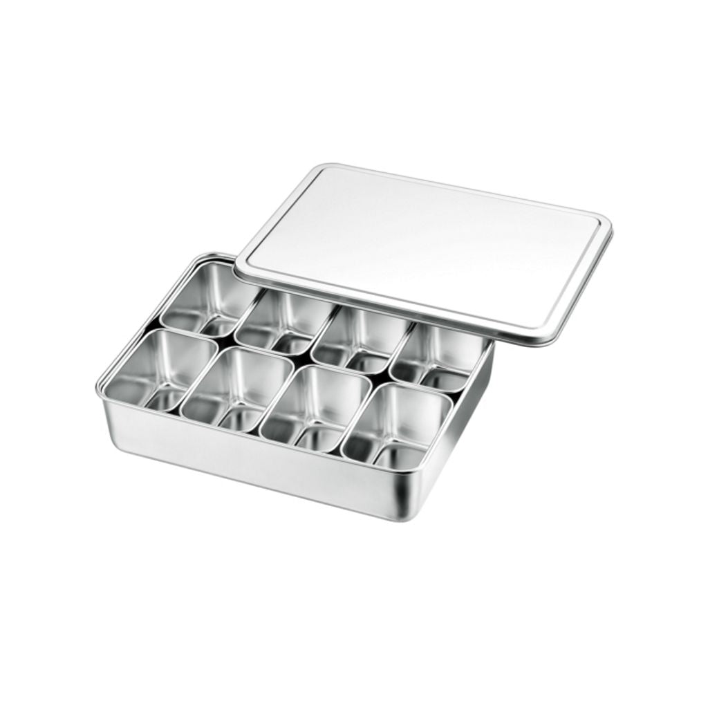 8 mini rektangulære krydderibeholdere med låg - 282 x 222 x 63 mm – Yeschef