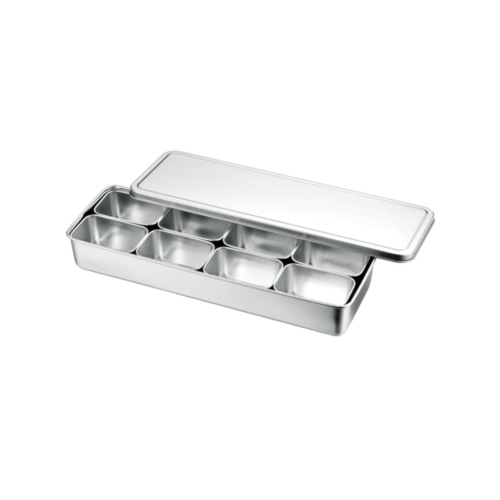 8 mini rektangulære krydderibeholdere med låg - 435 x 145 x 63 mm – Yeschef